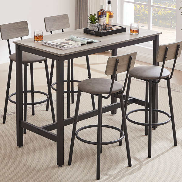 17 Stories Reames 5-Piece Bar Table Set, Counter Height Table with 4 Bar Chairs, Pub Table Set ...